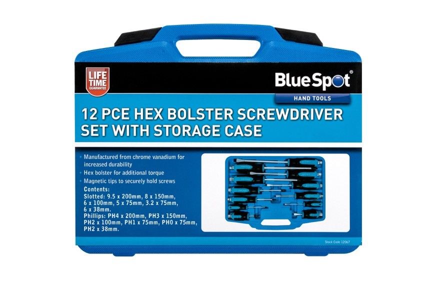 Blue Spot 12 Piece Hex Bolster Screwdriver Set with Storage Case – Just ...
