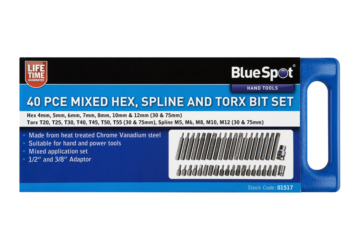 Blue Spot 40 Piece 1/2"; 3/8" Mixed Hex, Spline and Torx Bit Set – Just ...
