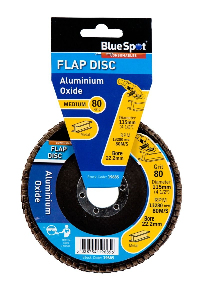 Blue Spot 115mm (4.5") 80 Grit Aluminium Oxide Flap Disc (Header Card ...